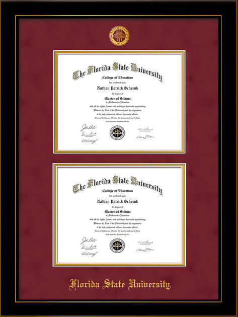 FSU Diploma Frame-Honors Black-w/Seal-Dbl Diploma-Garnet Suede/Gold ...