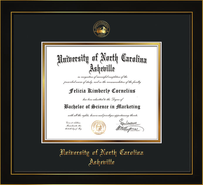 UNC Asheville U. Diploma Frame-Honors Black-w/UNCA Seal-Black on Gold ...
