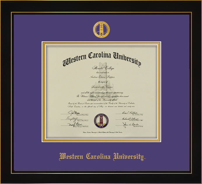 Western Carolina U. Diploma Frame-Honors Black-w/WCU Seal-Purple/Gold ...