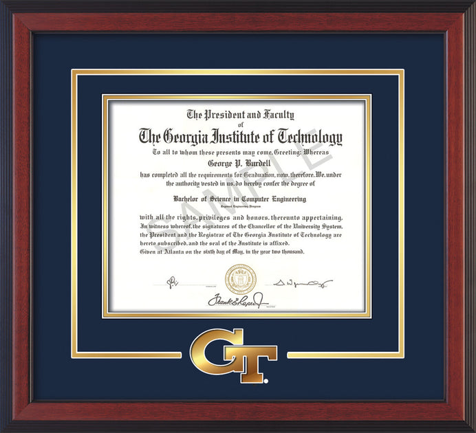 Georgia Tech Diploma Frame - Cherry Reverse -Logo Cutout -Navy on Gold ...