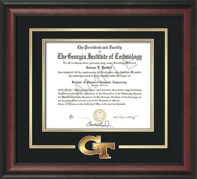 Georgia Tech Diploma Frame - Rosewood - Logo Cutout - Black on Gold ...
