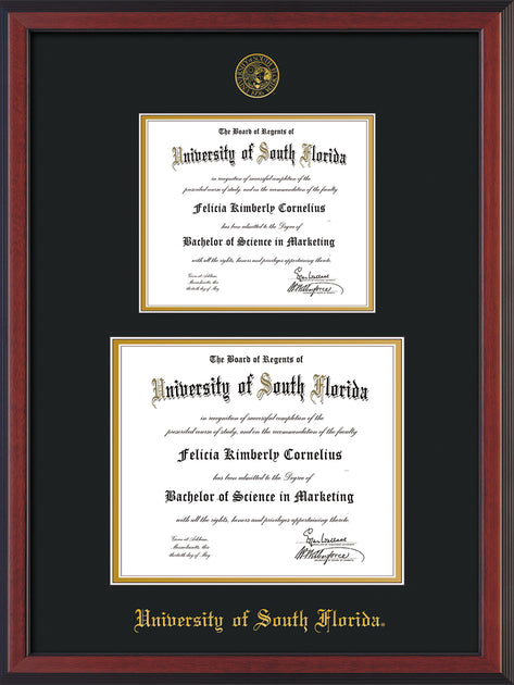 USF Diploma Frame-Cherry Reverse-w/USF Seal-Double Diploma-Black/Gold ...