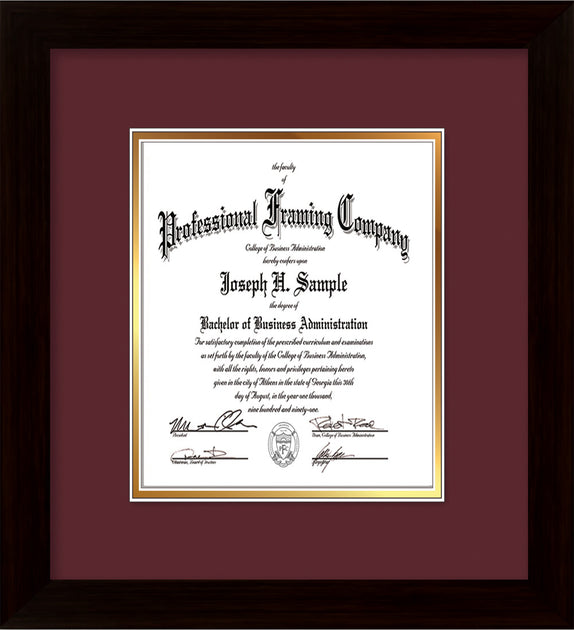Custom Flat Matte Black Document - Certificate Frame - Maroon on Gold ...