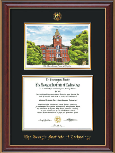 Georgia Tech Diploma Frame-Che Lacquer-Seal-Photo-Watercolor on Gold ...