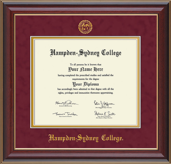 Hampden-Sydney College Diploma Frame-Cherry Lacquer-w/HSC Seal-Maroon ...