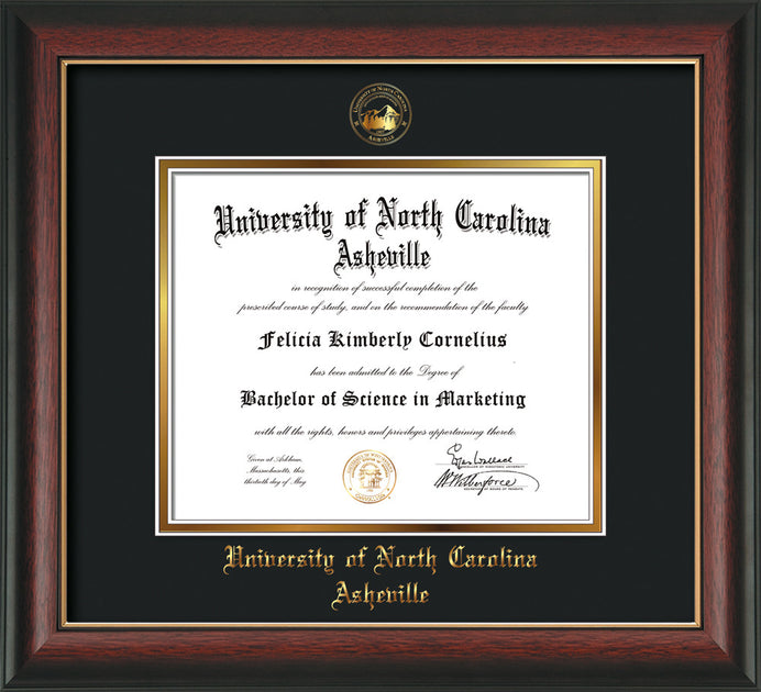 UNC Asheville U. Diploma Frame-Rose Gold Lip-w/UNCA Seal-Black on Gold ...