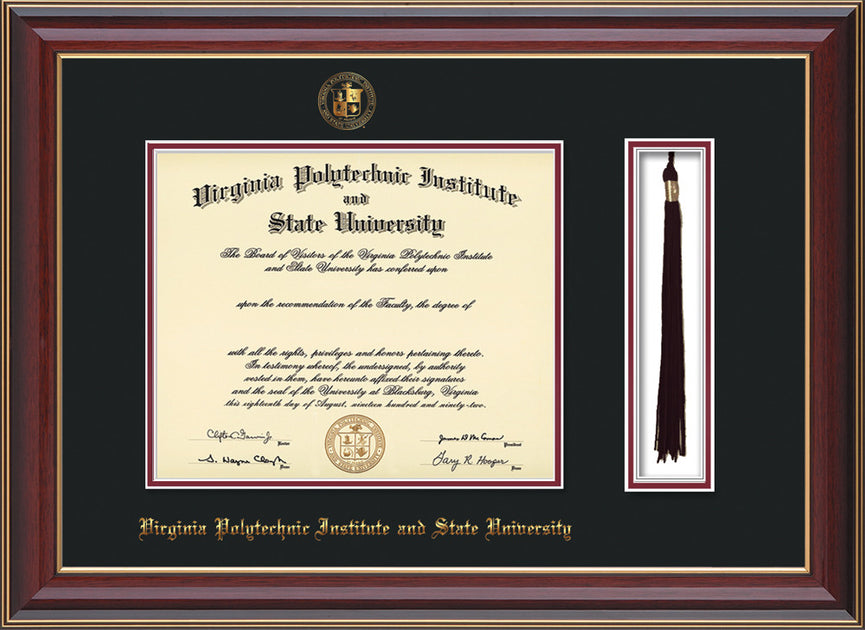 Virginia Tech Diploma Frame-Cherry Lacquer-w/VT Tassel-Black/Maroon ...