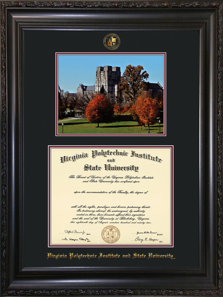 VT Diploma Frame-Vintage Scoop-w/VT Fall Burruss-Black/Maroon mat ...