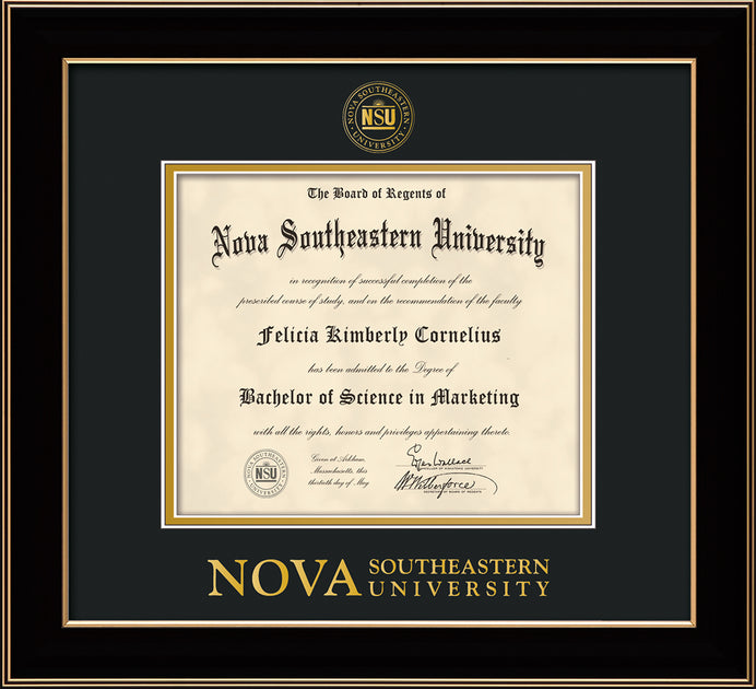 Nova Southeastern U Diploma Frame-Honors Black-w/Word-Black on Gold ...
